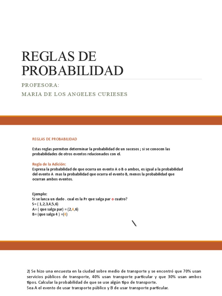 Reglas de Probabilidad | Descargar gratis PDF | Probabilidad | Probabilidades y estadísticas