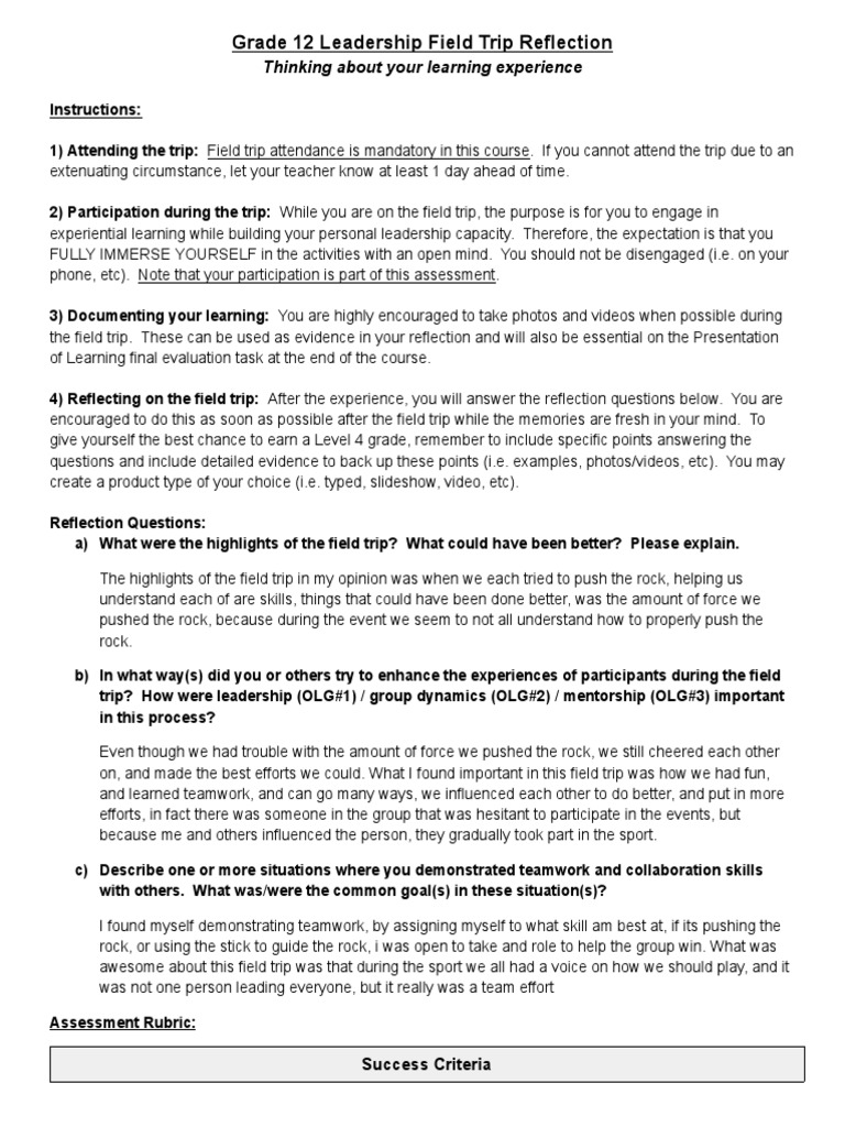 PLF Field Trip Reflections - 2023 | PDF | Mentorship | Learning