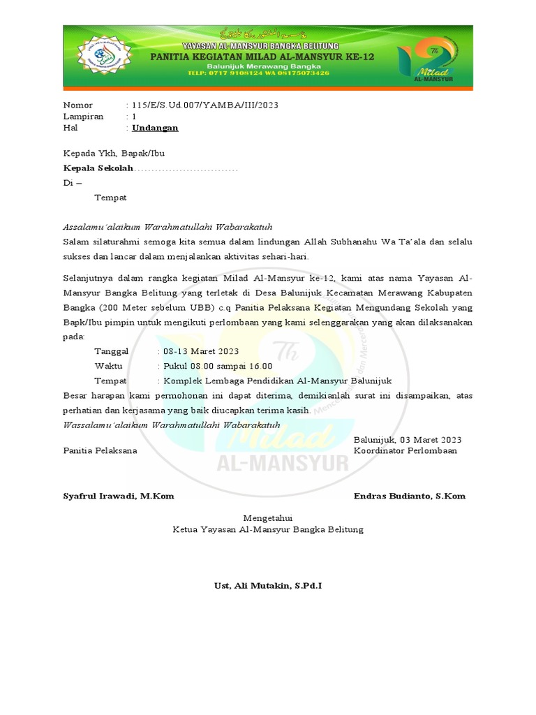 Surat Undangan Perlombaan | PDF