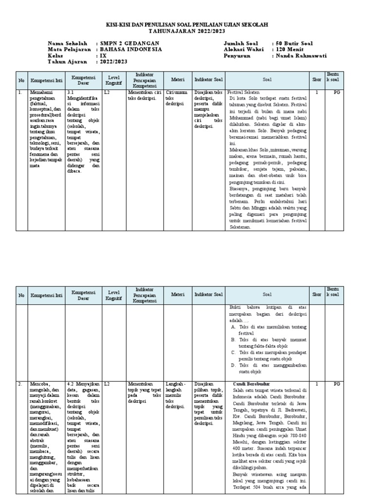 Kisi Kisi Us 2023 | PDF