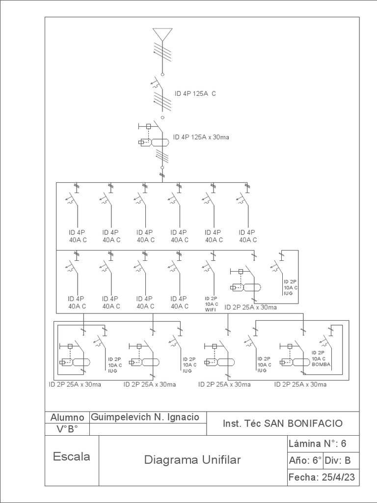 Diagrama Unifilar Eléctrico 6°B | PDF