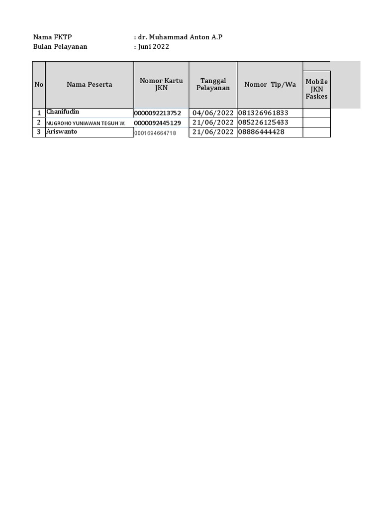 Log Book Bpjs Juni 2022 | PDF