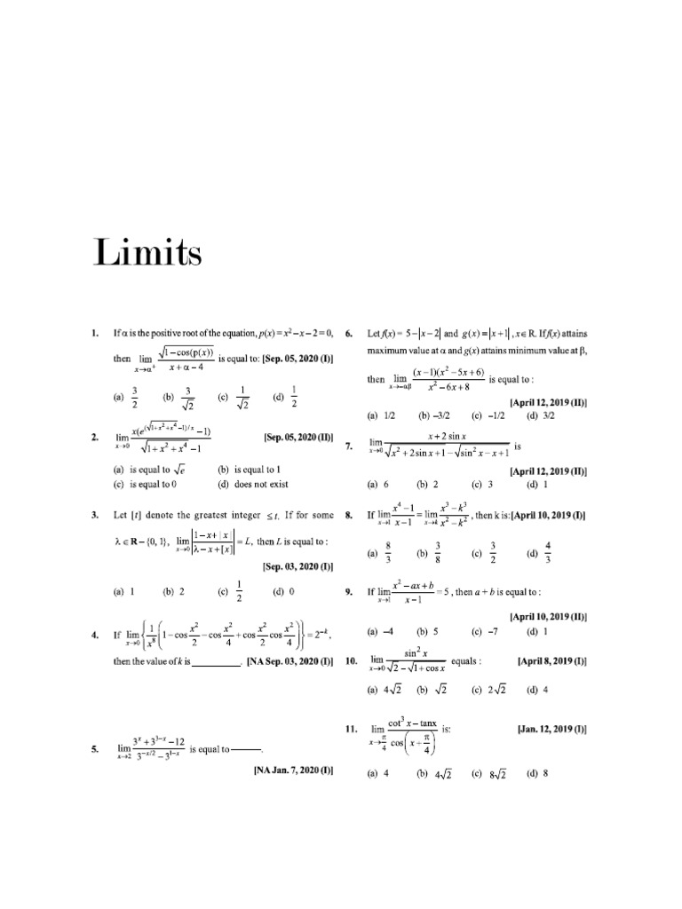 LIMITS PYQ JEE MAIN.pdf | PDF