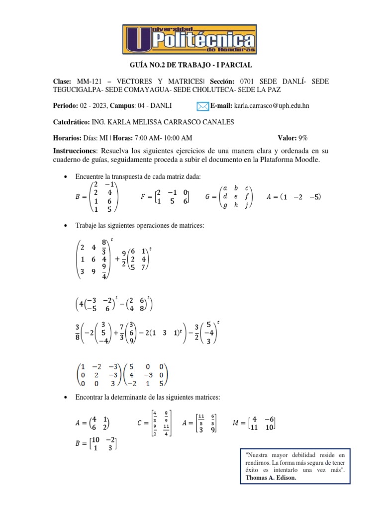 Guía de Vectores y Matrices 2023 | PDF | Álgebra | Teoría del operador