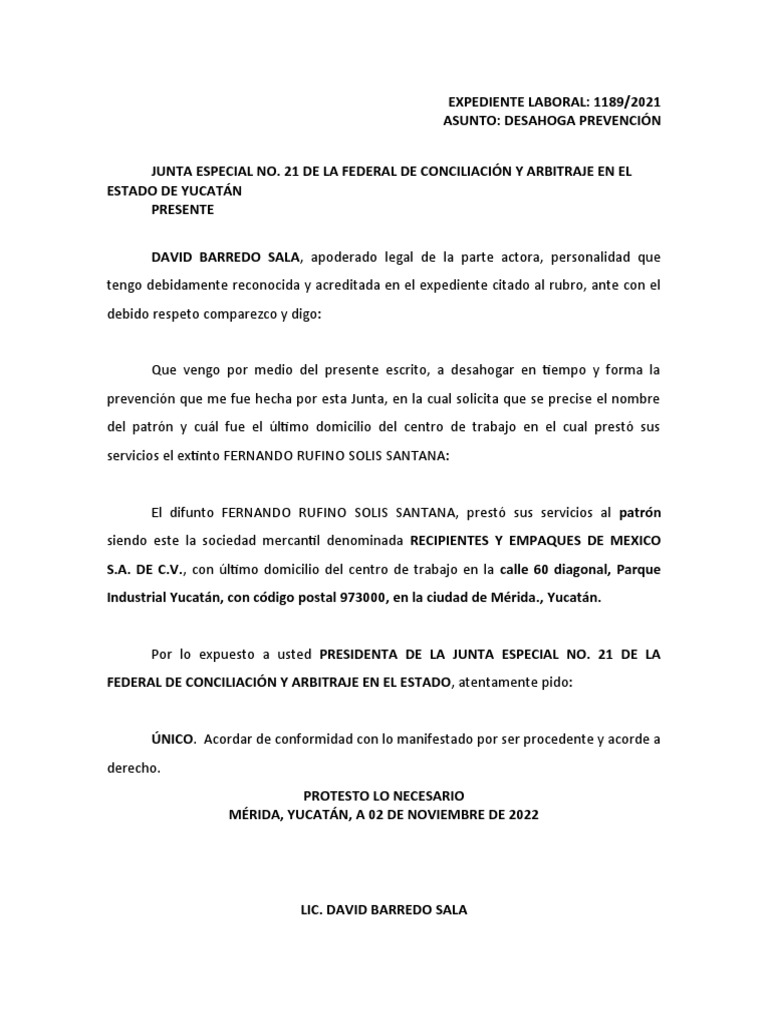 1189.2021 JFCA YUC _ DESAHOGA PREVENCION | PDF