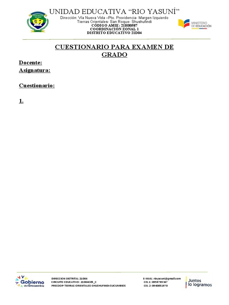 Formato para Cuestionario de Examen de Grado | PDF