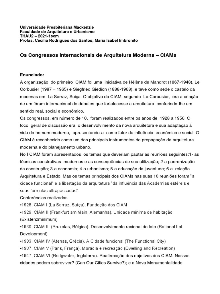 EX CIAM - 2021 - 1sem - PDF | PDF | Urbanismo | Vida
