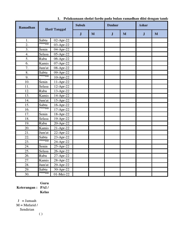 Tabel Ramadhan SD | PDF