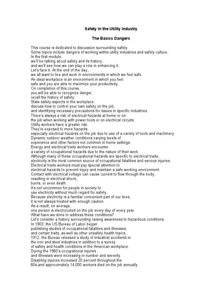 Safety in The Utility Industry | PDF | Occupational Safety And Health ...
