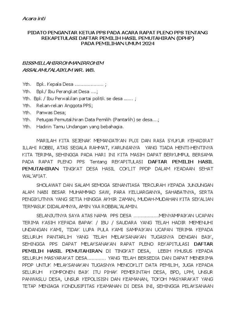Rapat Pleno Rekapitulasi DPHP 2024 | PDF