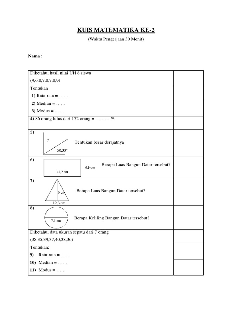 Kuis Matematika: Rata-rata, Median, Modus | PDF