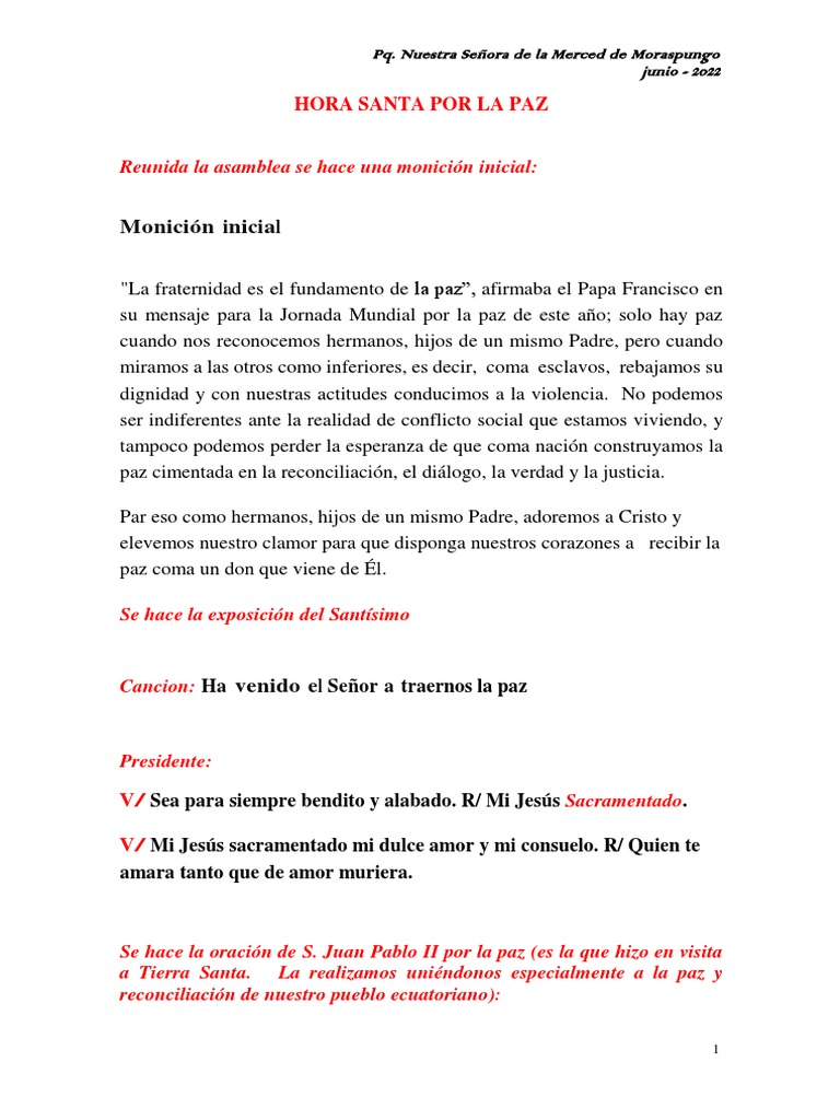 Hora Santa por la Paz 2024 | PDF | eucaristía | Oración