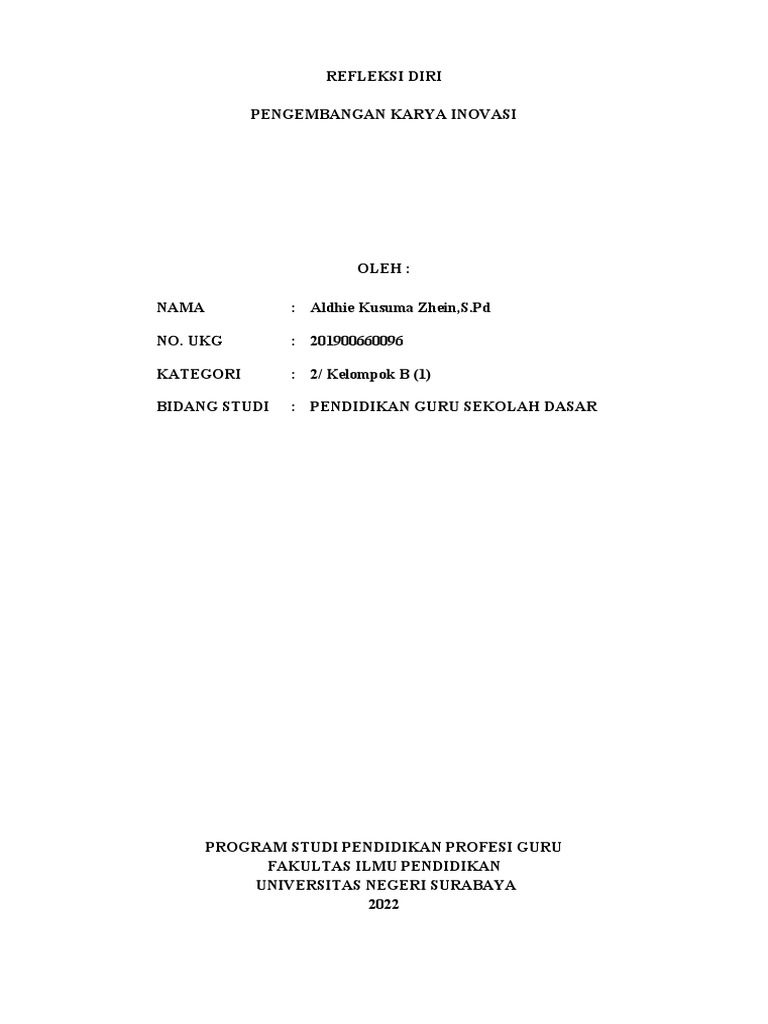 Format Refleksi Diri Karya Inovasi | PDF | Karier & Perkembangan