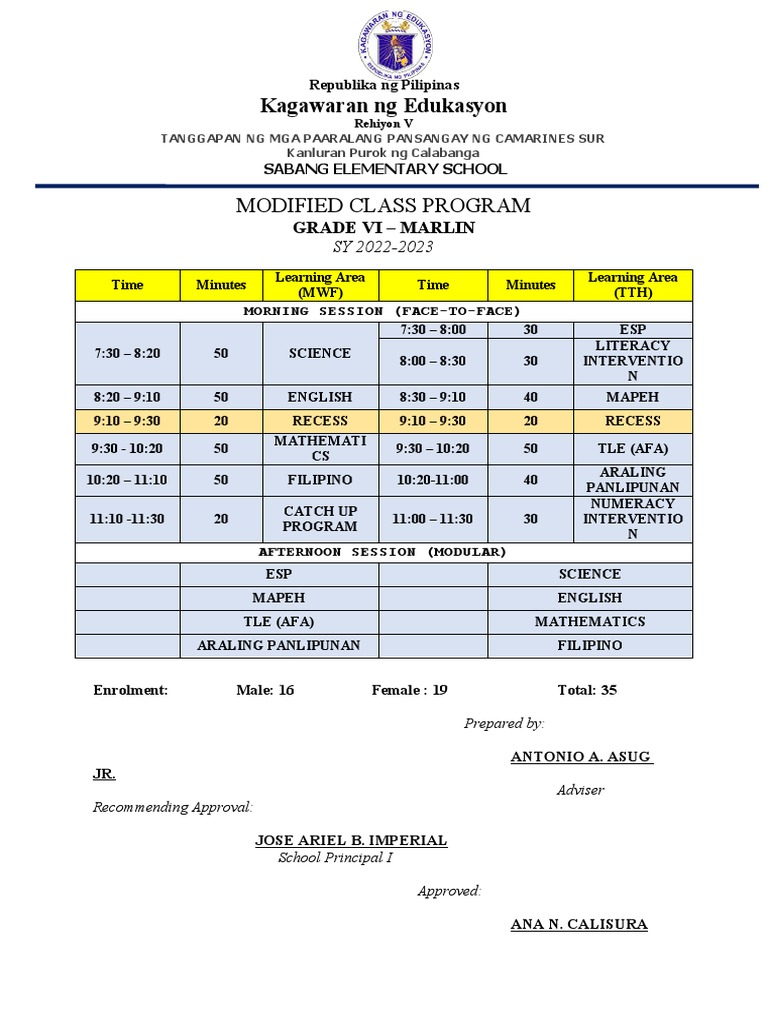 Modified Grade 6 Class Program | PDF | Philippines