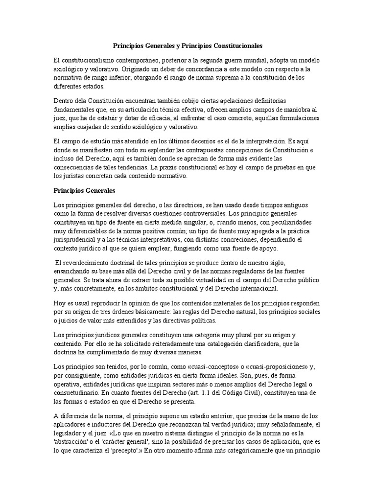 Principios Generales y Principios Constitucionales | PDF | Fuentes del ...