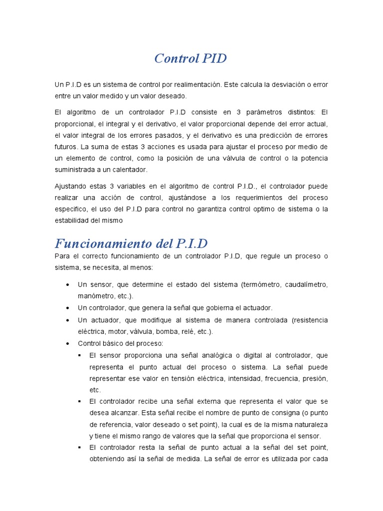 Control PID | PDF | Ingeniería mecánica | Ingeniería Informática