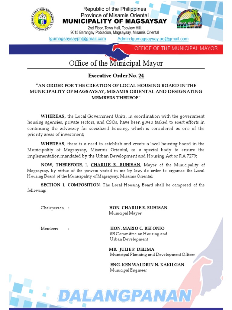 Executive Order No. 24 Local Housing Board | PDF | Taxes | Justice