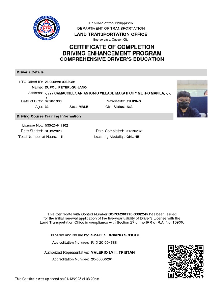 CDE Certificate of Completion Details | PDF