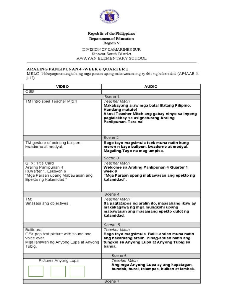 ARALING PANLIPUNAN 4 TVBI Script - Docx - Mitch | PDF