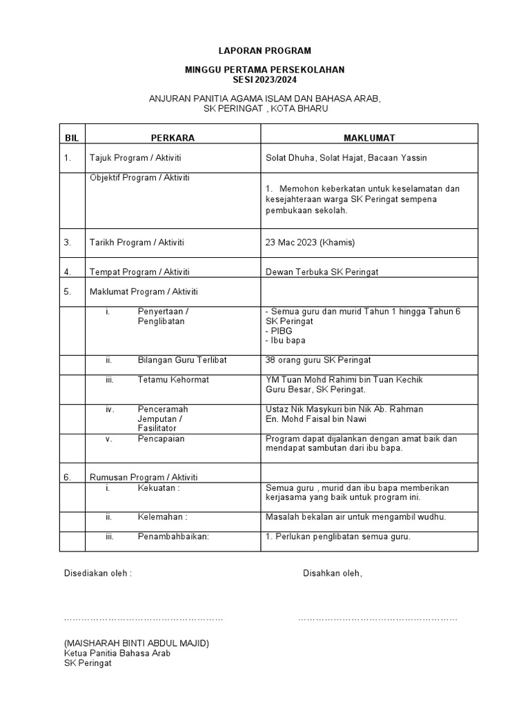 Laporan Program SK Peringat 2023/2024 | PDF
