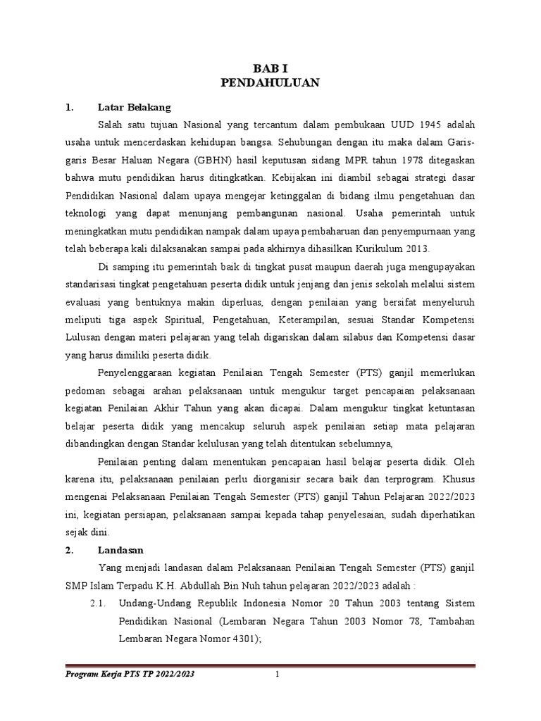 Program Kerja PTS 2022-2023 | PDF