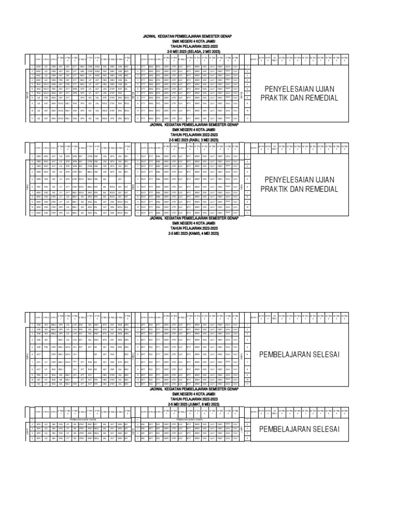 JADWAL KBM SMT Genap TP 2022-2023 2-5 Mei 2023 | PDF