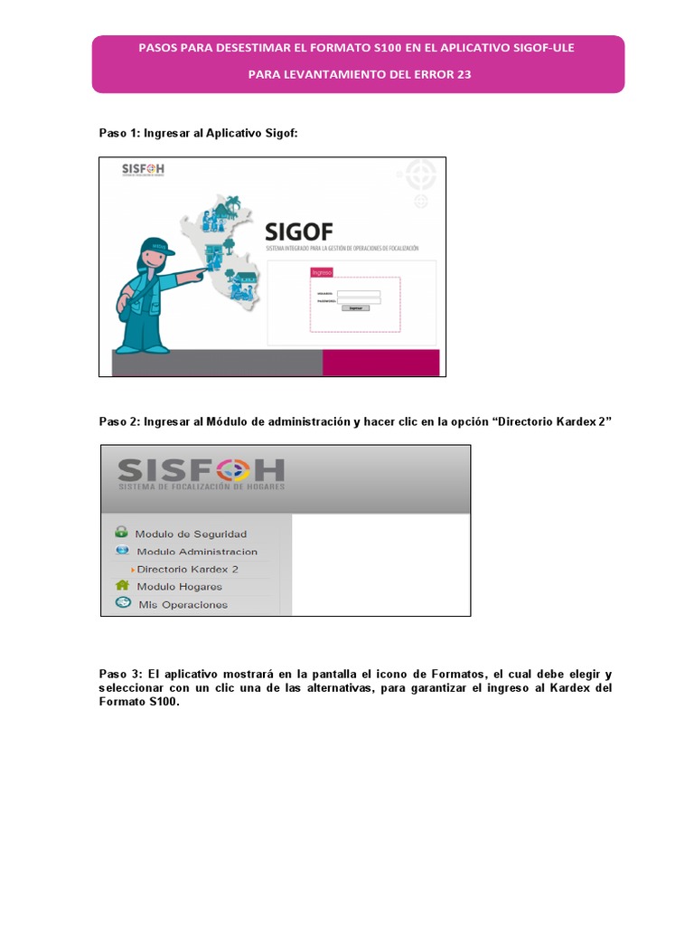 Cómo desestimar Formato S100 en Sigof | PDF