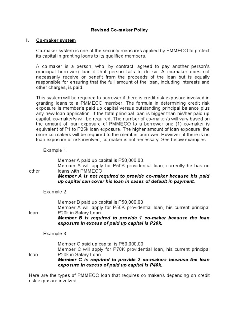 Co-maker Loan Policy Overview | PDF | Loans | Interest
