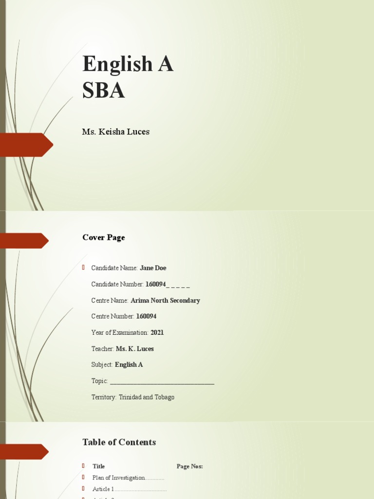 English A SBA GUIDELINES | PDF | Public Speaking | Human Communication