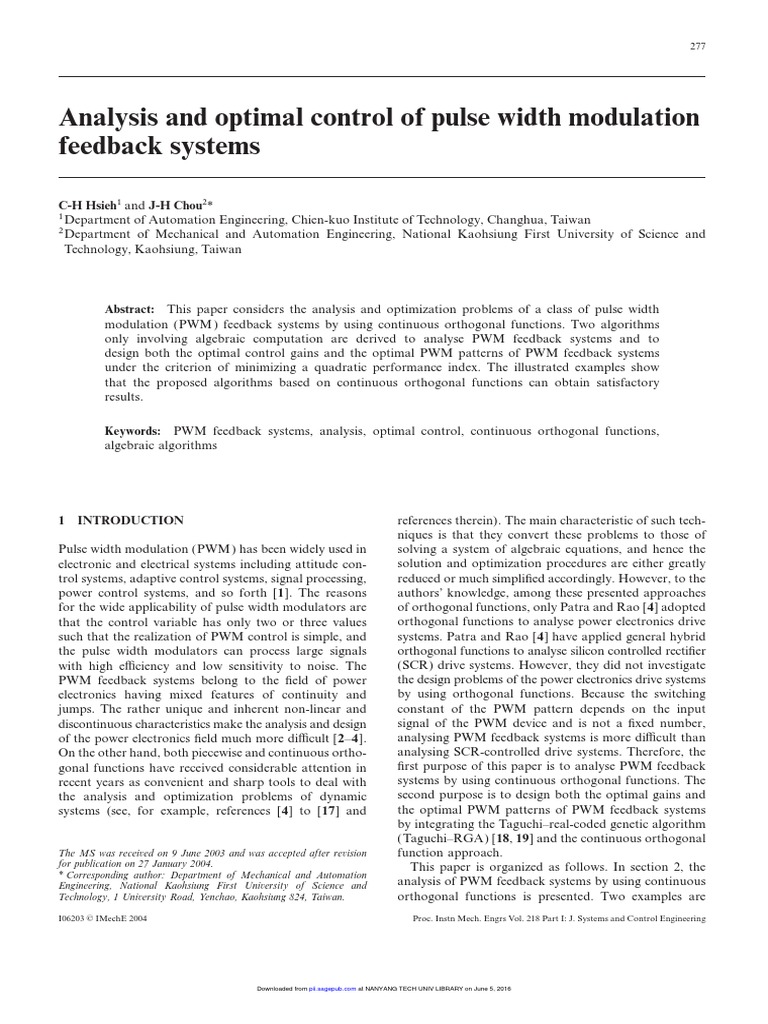Analysis and Optimal Control of Pulse Width Modulation PDF | PDF | Mathematical Optimization ...