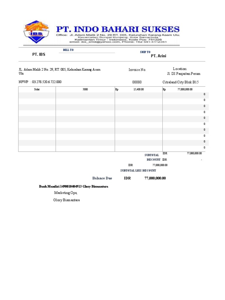 Invoice for the sale and delivery of 5,000 solar panels from PT. IBS to ...