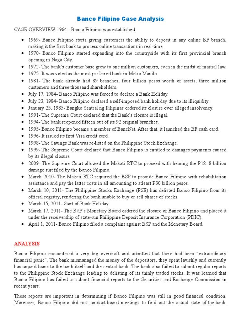 Banco Filipino Case Analysis | PDF | Banks | Personal Finance