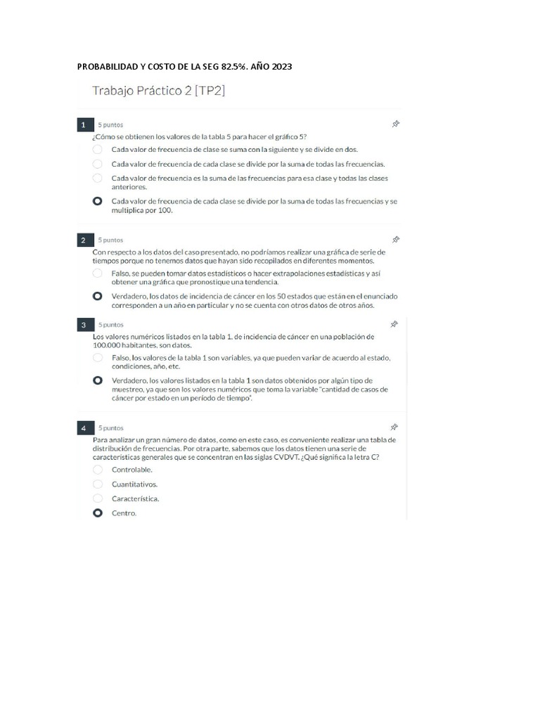 TP 2. Probabilidad Estadistica y Costo de La Seg. 82.5%. Año 2023 | PDF