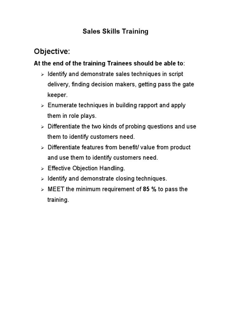 Sales Skills Training Overview | PDF | Sales | Question