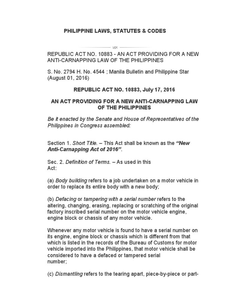 New Anti-Carnapping Law 2016 | PDF | Carjacking | Vehicles