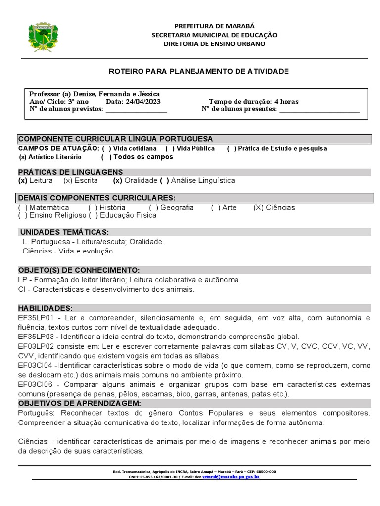 24 - 04 - 2023 - Roteiro de Atividade 2023 | PDF | Livros | Science