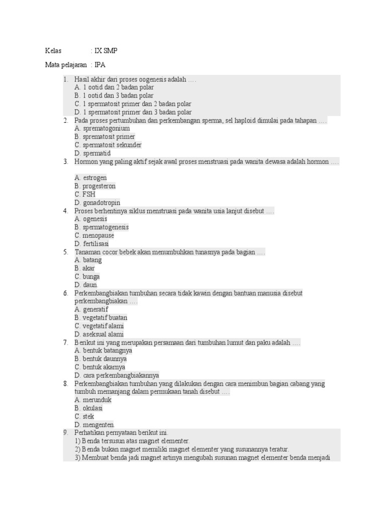 Soal Uas Kelas 9 Ipa | PDF | Sains & Matematika