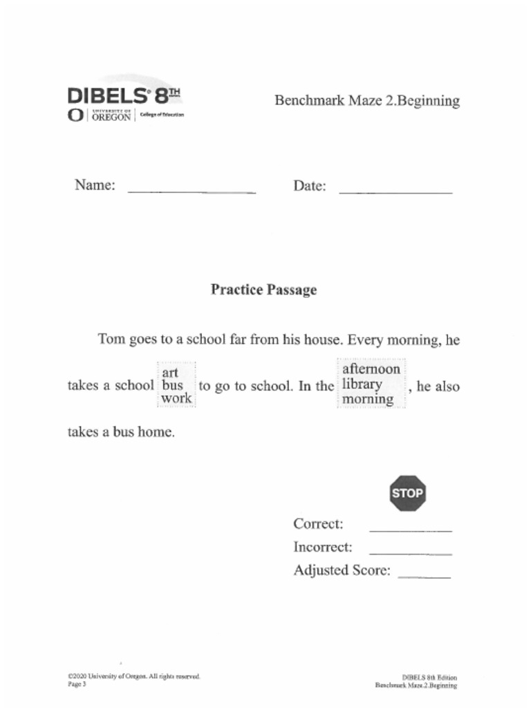DIBELS 8 P2 Maze - Student | PDF
