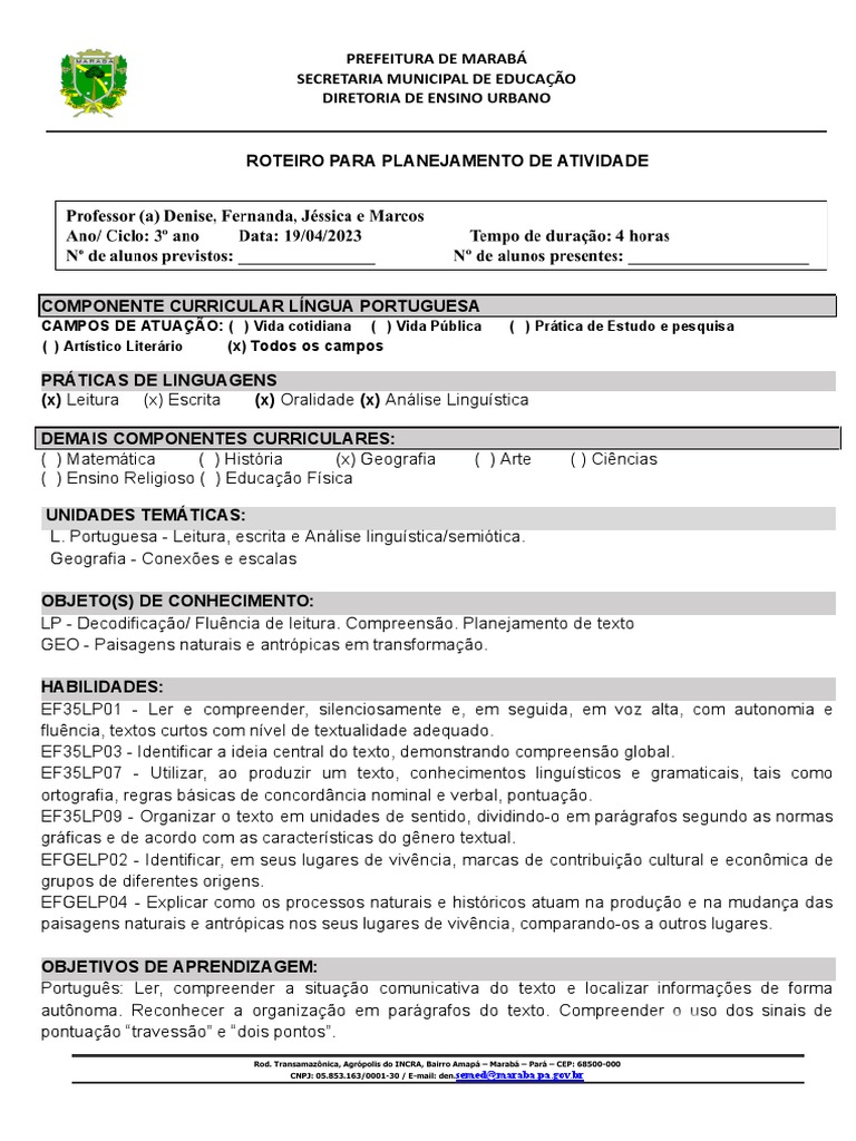19 - 04 - 2023 - Roteiro de Atividade 2023 PDF | PDF | Linguística ...