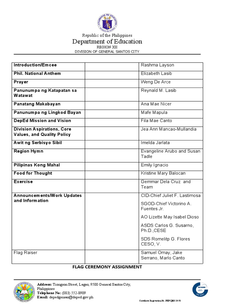 FLAG CEREMONY ASSIGNMENT January 32022 | PDF | Asia | Southeast Asia