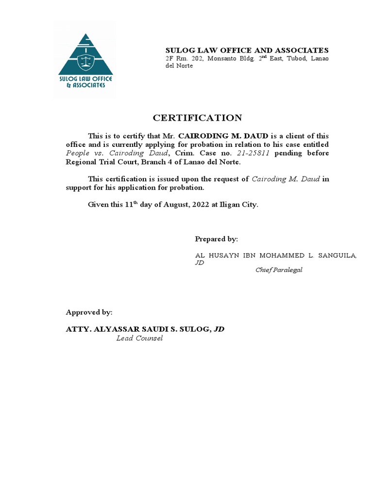 Certificate For Probation | PDF