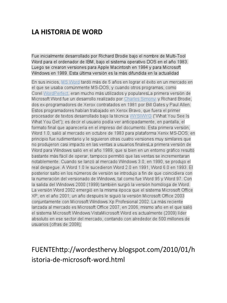 La Historia de Word | PDF | Microsoft Word | Software
