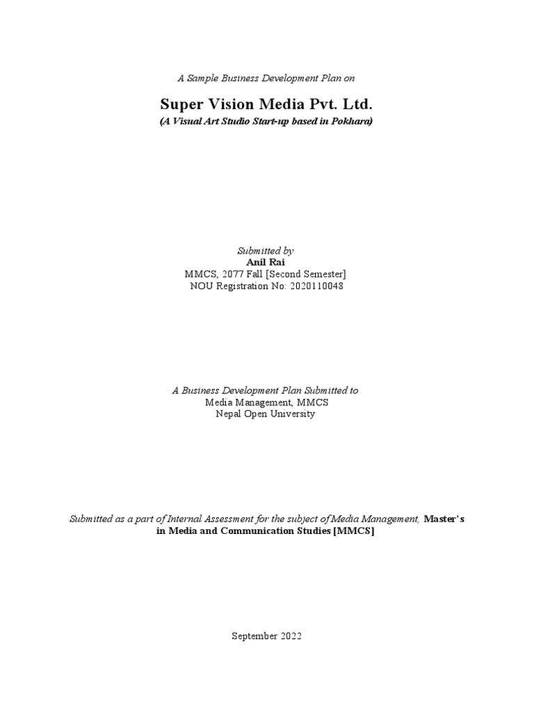 SUPER VISION™ A Digital Media Company - A Business Development Plan ... SUPER VISION™ A Digital Media Company - A Business Development Plan ...