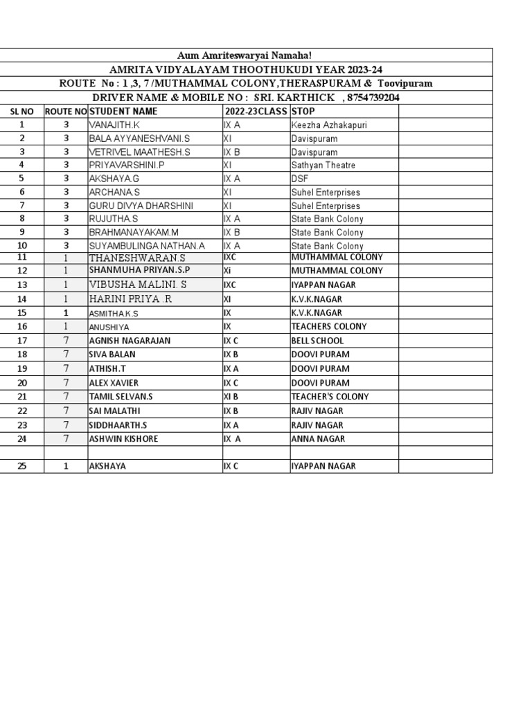 Av Tti 2023-24 X, Xii Bus Route 1 | PDF | Cinema Of India