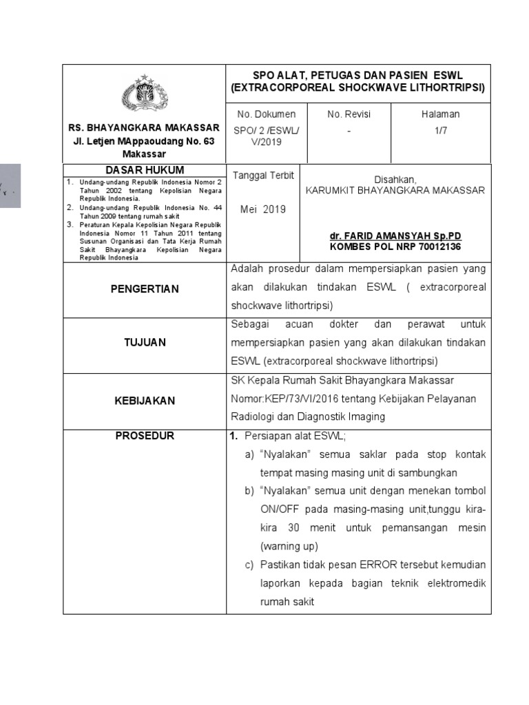 Spo Alat Dan Pasien ESWL | PDF