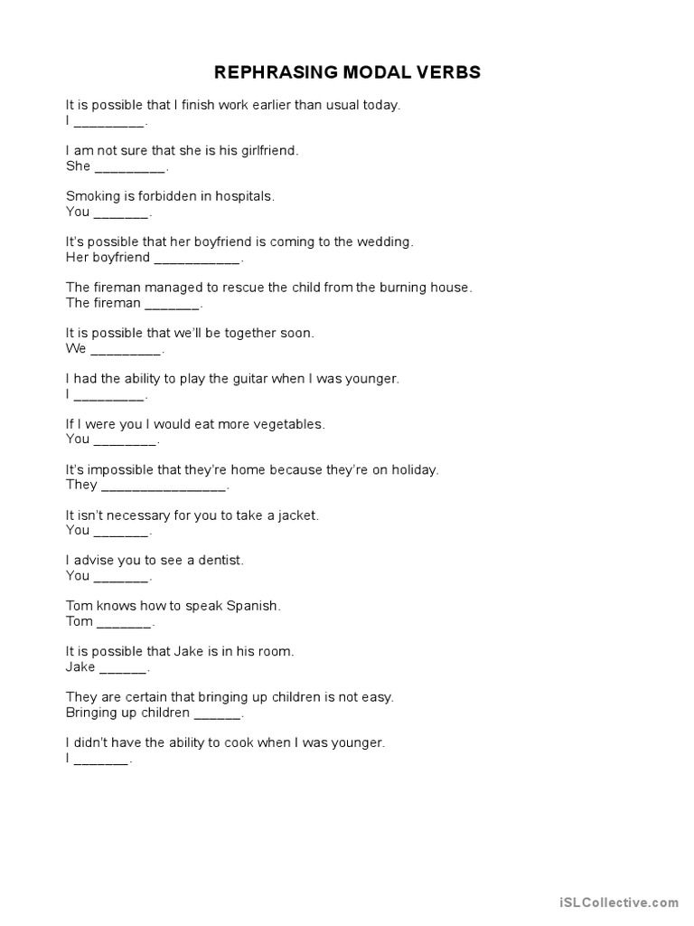 Modal Verbs Rephrasing | PDF | Verb | Linguistics