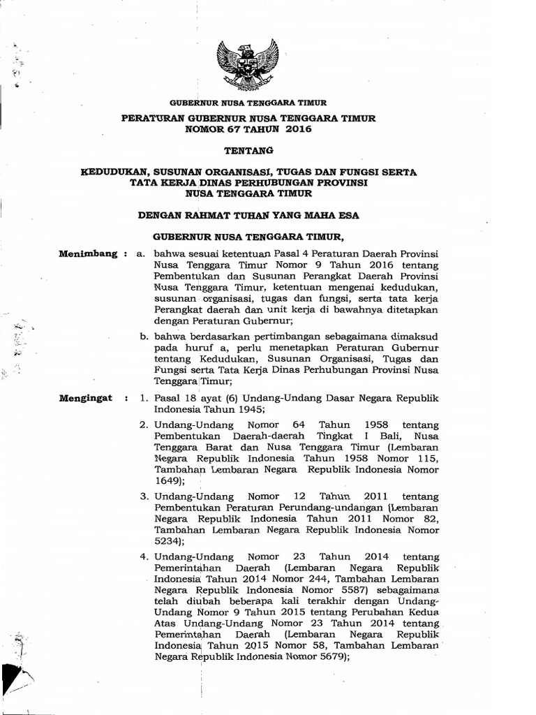 Pergub NTT No. 67 Tahun 2016 PDF | PDF