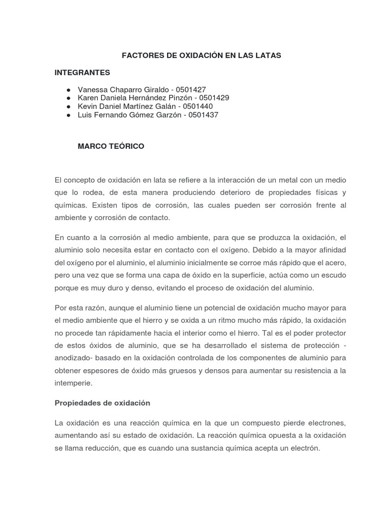 Factores ambientales oxidación latas aluminio | PDF | Corrosión | Aluminio