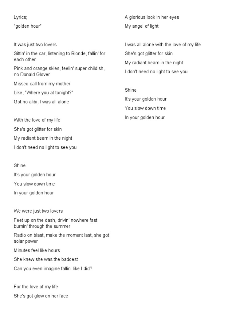 Lyrics Golden Hour | PDF