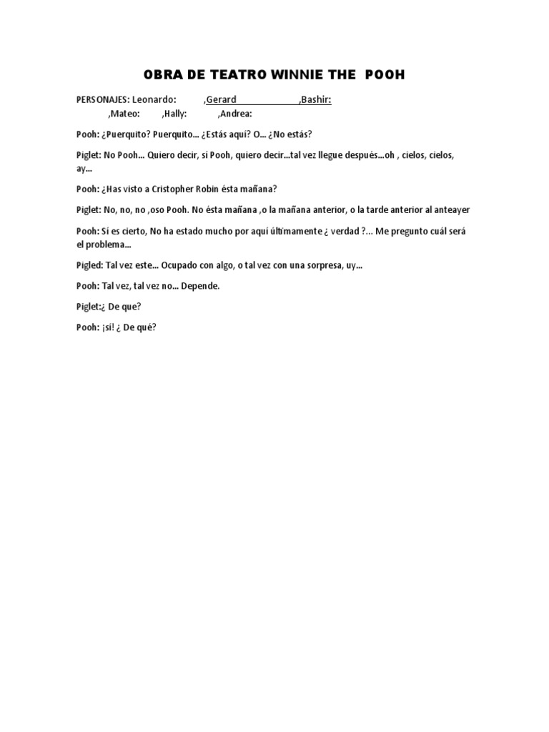 Obra de Teatro: Winnie Pooh y Puerquito | PDF